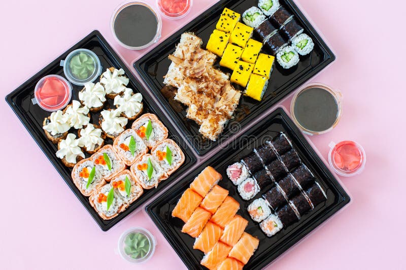 Assorted Sushi Roll Sets. Japanese Popular Food Stock Photo - Image of ...