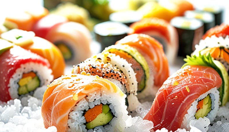 Visually Appealing Arrangement Sushi Ingredients Rolls Preparation ...