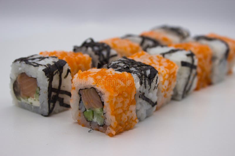 Assorted Sushi Rolls with Masago and Seaweed Stock Image - Image of ...