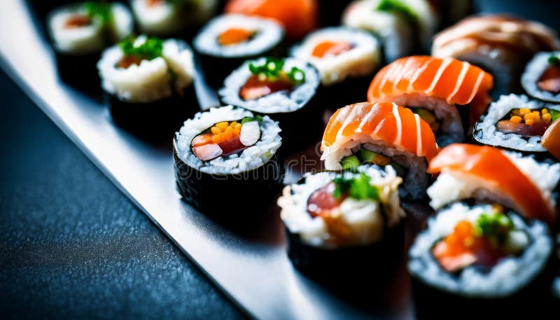 Assorted Sushi Selection Close-Up Stock Photo - Image of delicious ...