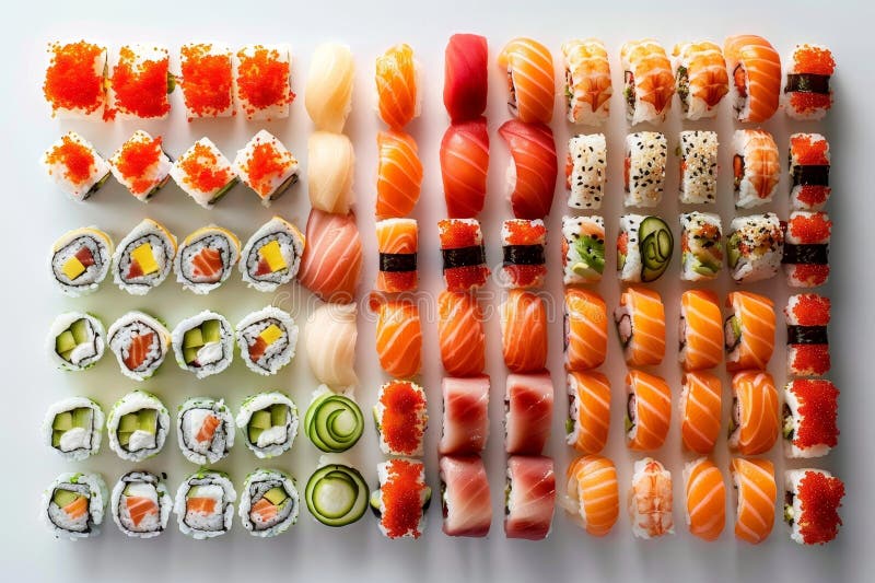 Assorted Sushi on White Surface, an Artistic and Creative Collage of ...