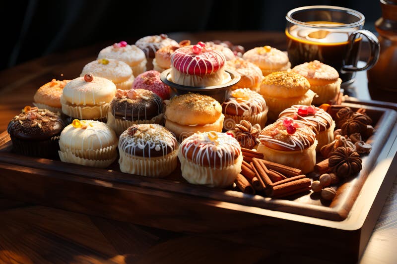 Assorted of Sweet Bakery Donuts and Gourmet Coffee. Bakery Concept ...