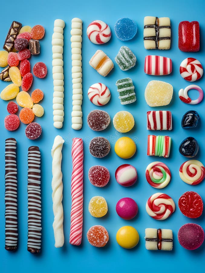 Assorted Sweets and Candies Arranged Neatly on a Bright Blue Surface ...