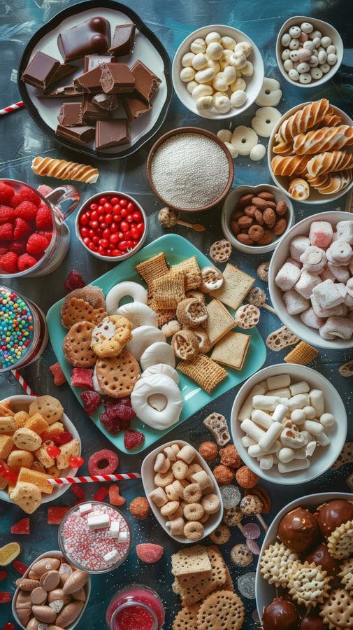 Assorted Sweets and Chocolates Spread, Showcasing a Variety of Sugary ...