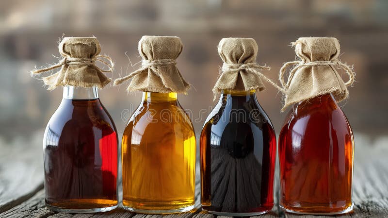 Assorted Syrup Bottles with Burlap Decor Stock Illustration ...