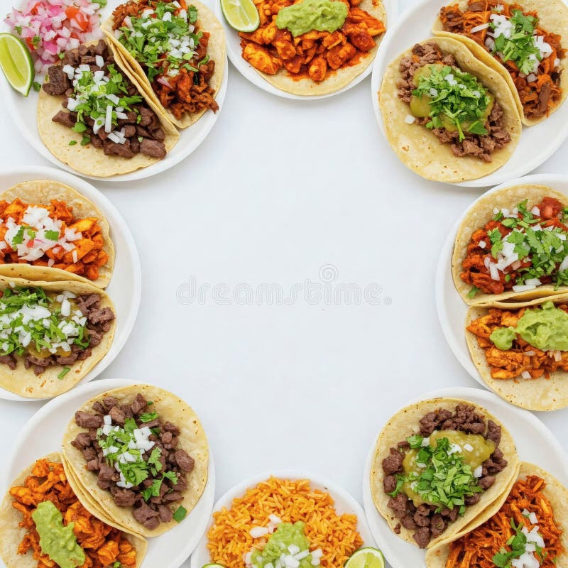 Mexican Tacos with Meat, Vegetables and Guacamole on White Background ...