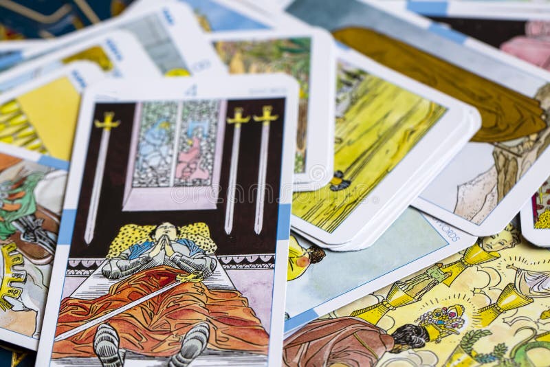 Assorted Tarot Cards Scattered on a Table, Seamless Pattern Editorial ...