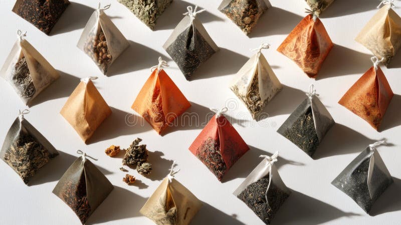 Assorted Tea Bags Arranged in Sunlight Highlighting Colors and Textures ...