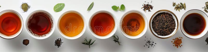 Assorted Tea Leaves and Floral Varieties Displayed Elegantly on a White ...