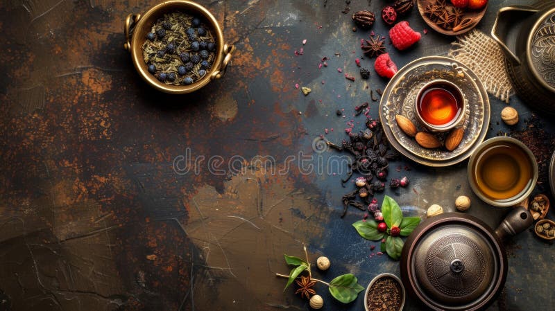 Assorted Tea and Spices with Traditional Teapot Stock Photo - Image of ...