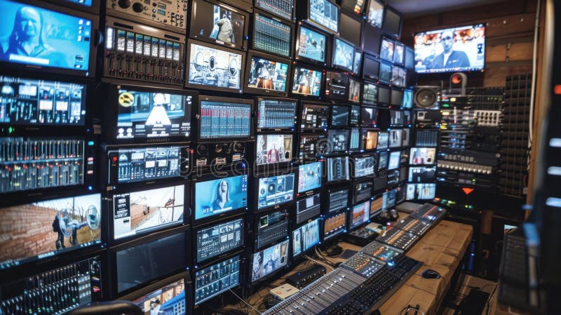 Assorted Television Screens Cover the Wall in a Control Room with a ...