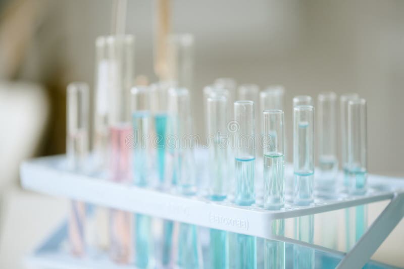 Assorted Test Tubes in Laboratory Rack on Blurred Background Stock ...