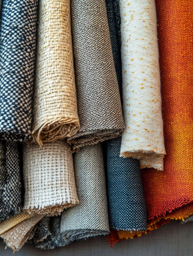 Assorted Textile Fabric Rolls in Various Colors and Textures. Stock ...