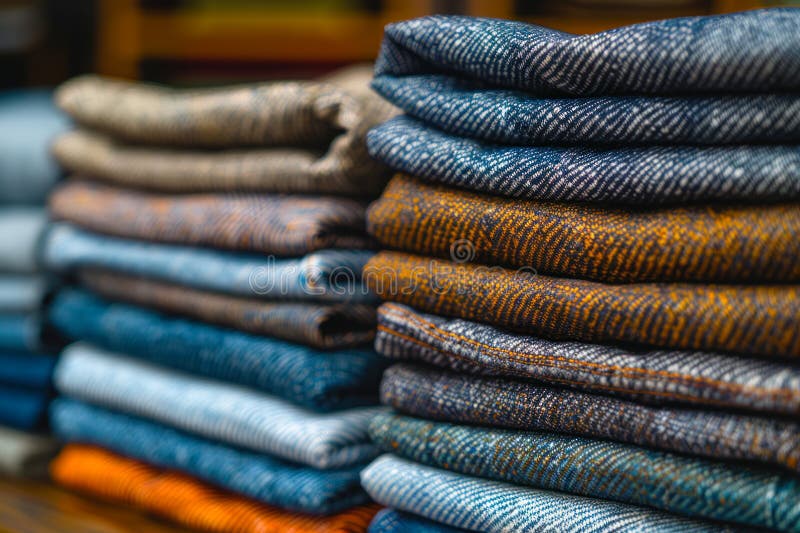 Assorted Textile Fabric Stacks in Store. Stock Photo - Image of textile ...