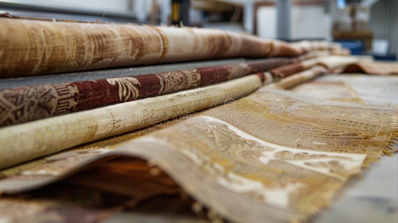 Assorted Textiles in Grey and Brown Stacked on Wood Table Stock Image ...