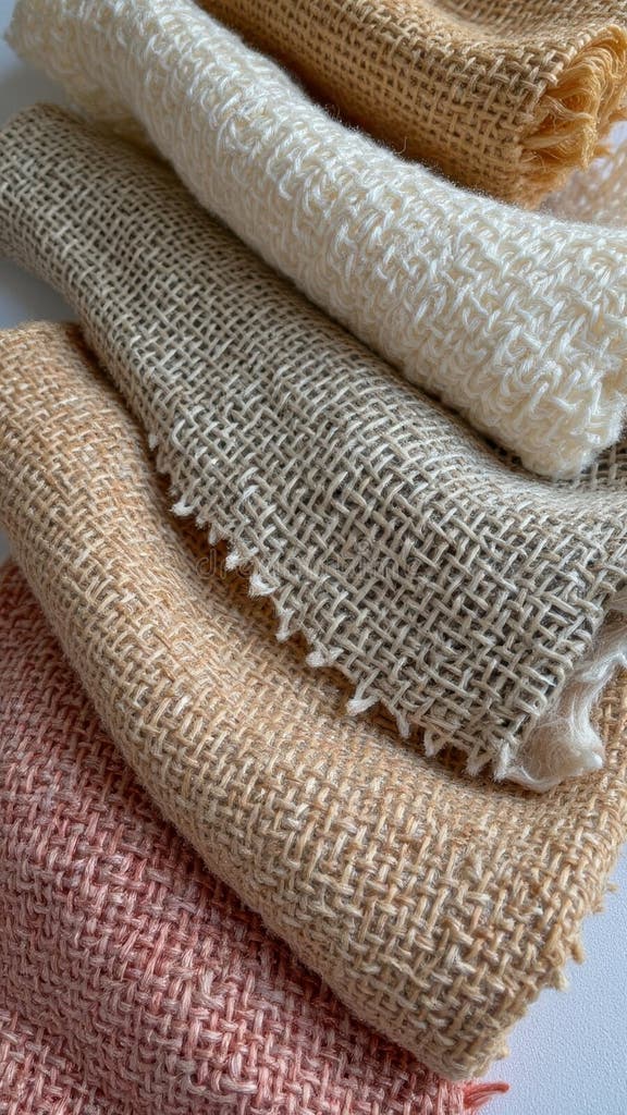 Assorted Textured Fabrics in Neutral Tones Displayed in Folded Layers ...
