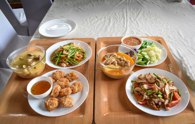 Assorted Thai Food on the Table Stock Image - Image of party, backdrop ...