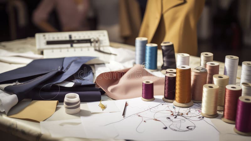 Assorted Thread Spools Arranged on Table for Crafting and Sewing Stock ...