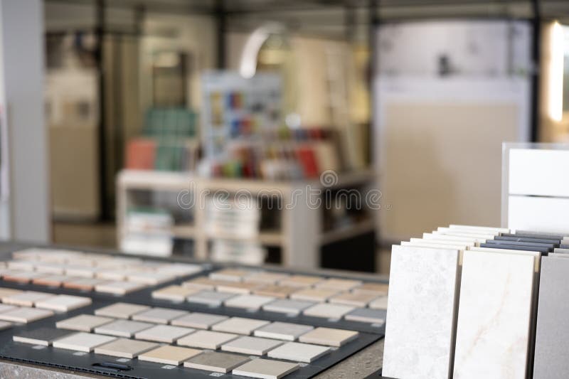 Assorted Tile Samples Presented on Display Boards in Store Stock Photo ...