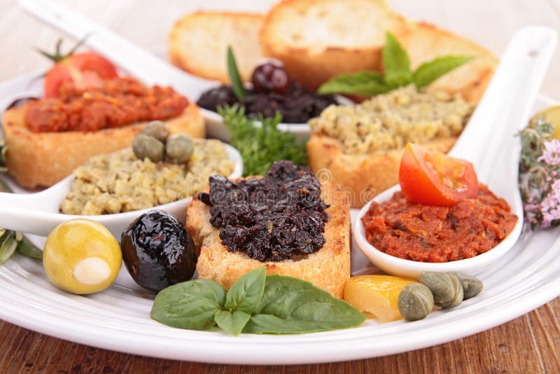 Assorted of Toast with Tapenade Stock Photo - Image of bruschetta ...