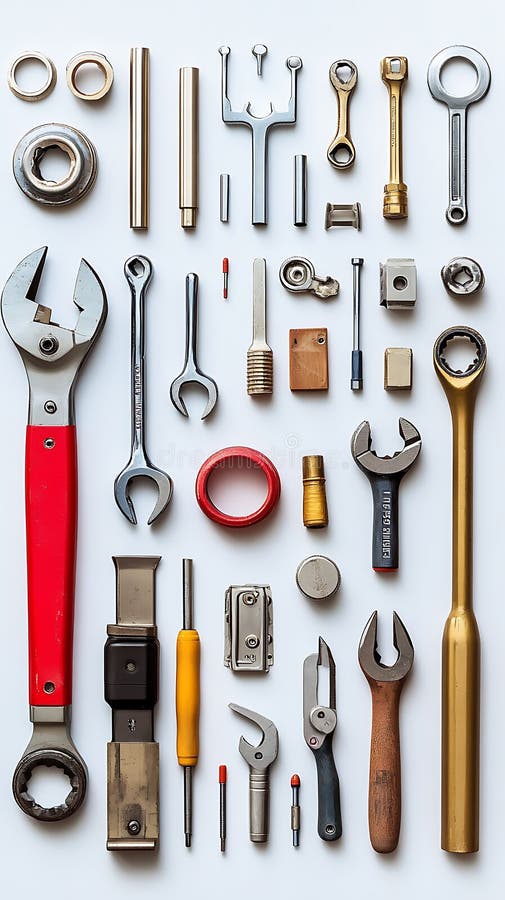 Assorted Tools Arranged on White Background Flat Lay Top View Stock ...
