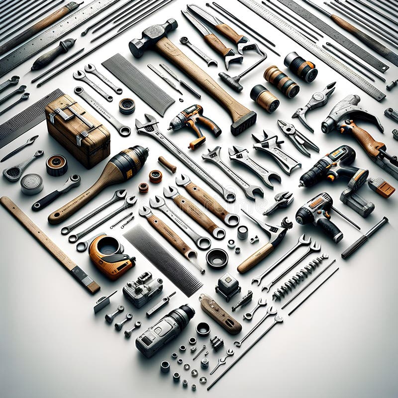 Assorted Tools Neatly Organized on White Background Stock Illustration ...