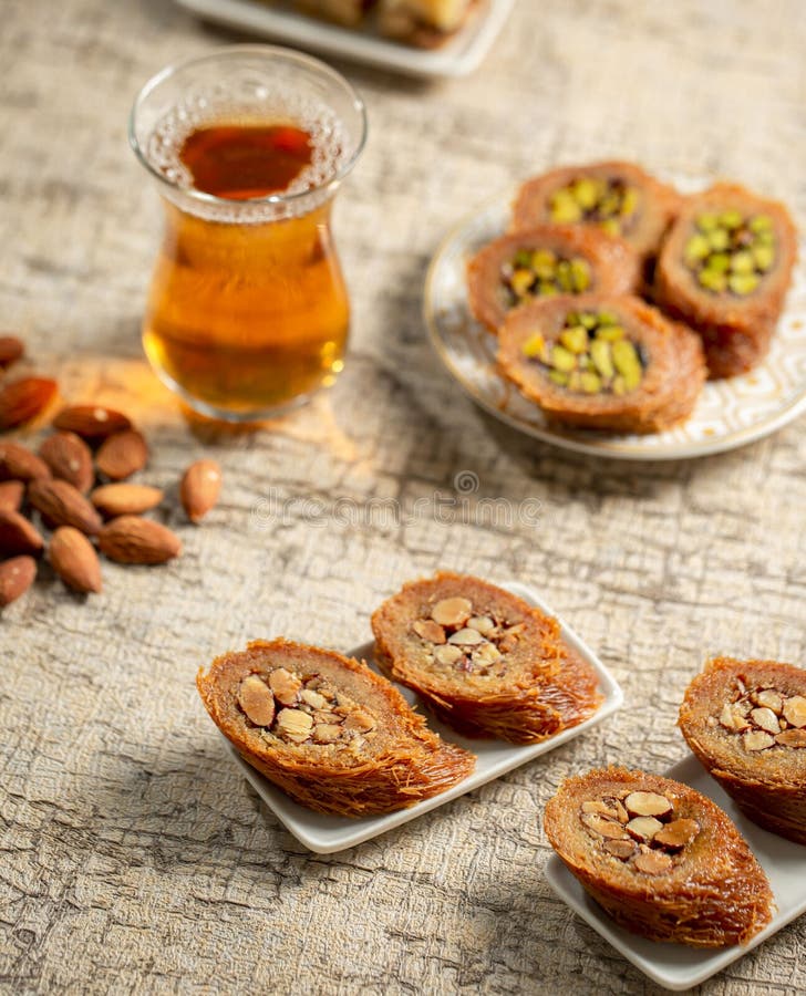 Assorted Nut Rolls with Almond Kunafa, Layered Sweet Pastries ...