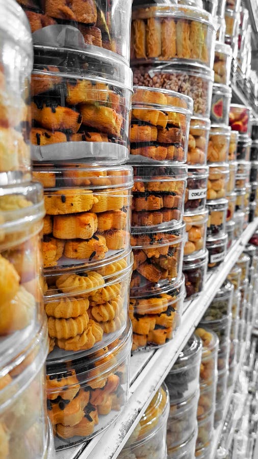 Assorted Traditional Cookies in Plastic Jars on Store Shelves Stock ...
