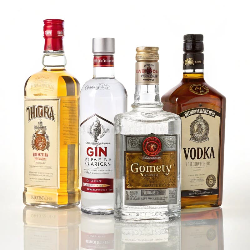 Assorted Traditional Distilled Spirits Isolated on White Background ...