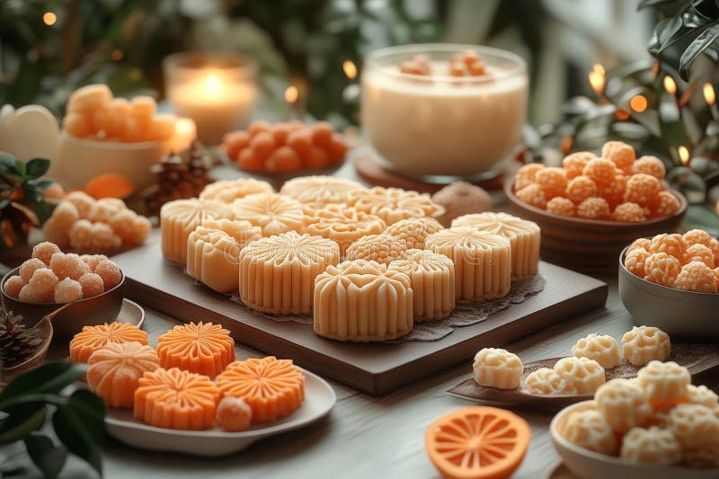 Assorted Traditional Festive Sweets Displayed on a Table, Lit by ...