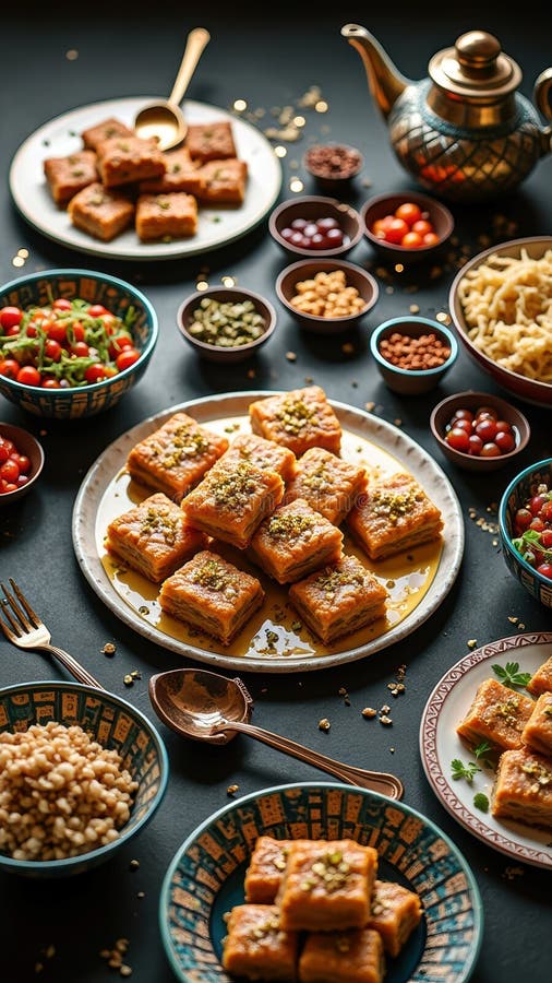 Assorted Traditional Middle Eastern Desserts with Nuts and Fruits on ...