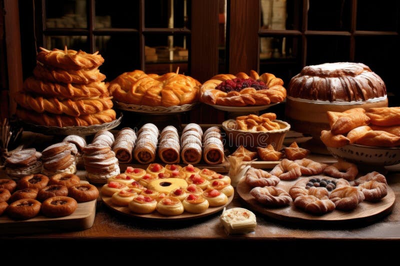 Assorted Traditional Pastries and Sweets in a Bakery Stock Illustration ...
