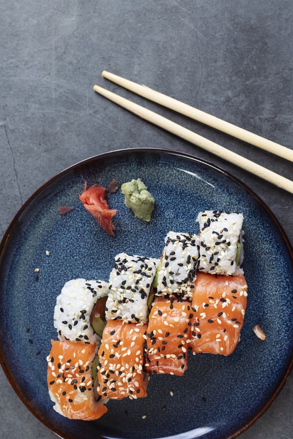 Assorted Traditional Rolls of Japanese Cuisine.Vertical View Stock ...