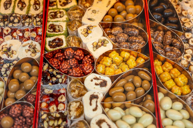 Assorted Traditional Turkish Delight. Rahat Lokum, Baklava and ...