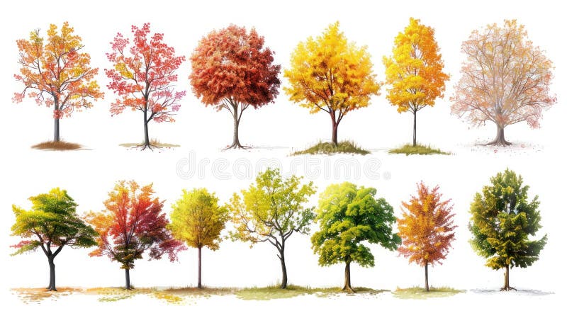 Assorted Tree Collection: Maple, Oak, Birch, and Chestnut Isolated ...