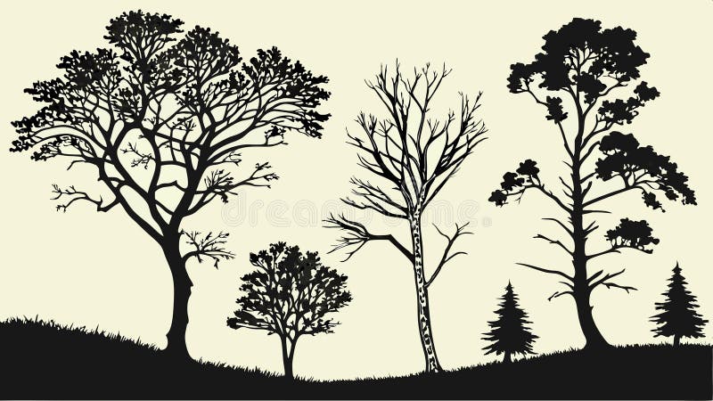 Assorted Tree Silhouettes, Diverse Tree Shapes, Nature Tree Collection ...