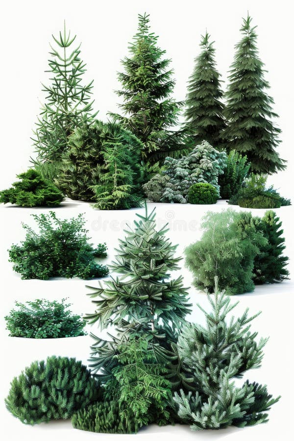 Assorted Tree Types on a Plain White Surface, Versatile for Various ...