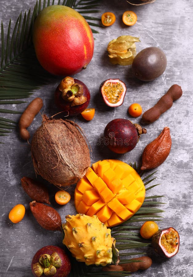 Assorted Tropical Exotic Fruits Stock Photo - Image of closeup, group ...