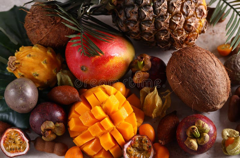 Assorted Tropical Exotic Fruits Stock Image - Image of green, closeup ...