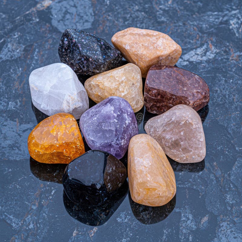 Assorted Tumbled Stones on Dark Background Stock Illustration ...