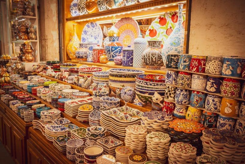 Assorted Turkish Ceramic Ware on Display Stock Photo - Image of grand ...