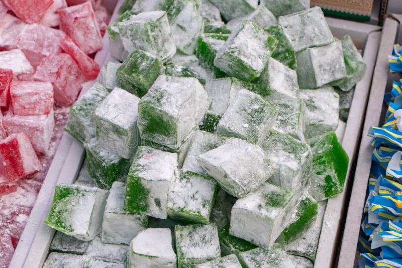 Assorted Turkish Delight Bars. Sugar Coated Soft Candy Stock Photo ...