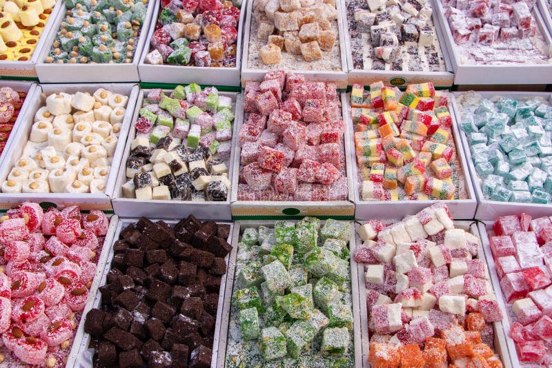 Assorted Turkish Delight Bars. Sugar Coated Soft Candy Stock Photo ...