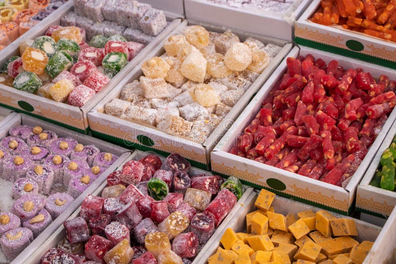 Assorted Turkish Delight Bars. Sugar Coated Soft Candy Stock Photo ...