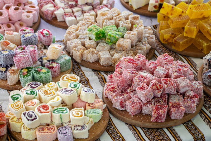 Assorted Turkish Delight Bars. Sugar Coated Soft Candy Stock Photo ...