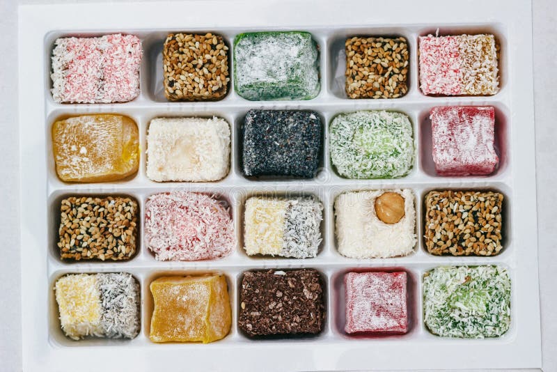 Assorted Turkish Delight in the Box Stock Photo - Image of pink ...