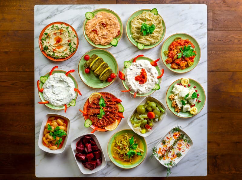 Assorted Turkish and Middle Eastern Appetizers Set Called Meze Stock ...