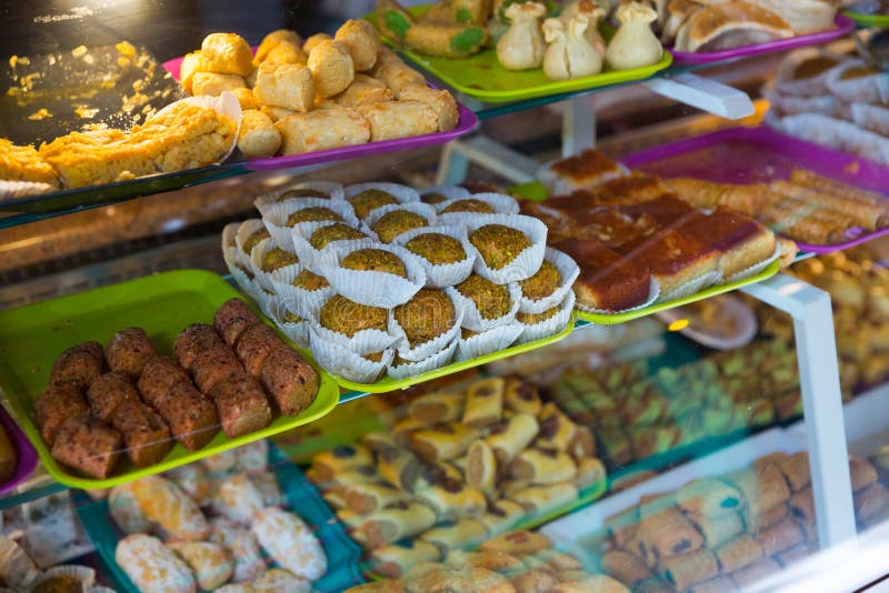 Assorted Turkish Sweet-stuff on Counter Stock Photo - Image of bakery ...