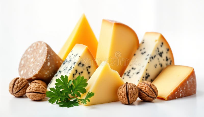 Assorted Types of Cheese Presented on White Background. Different ...