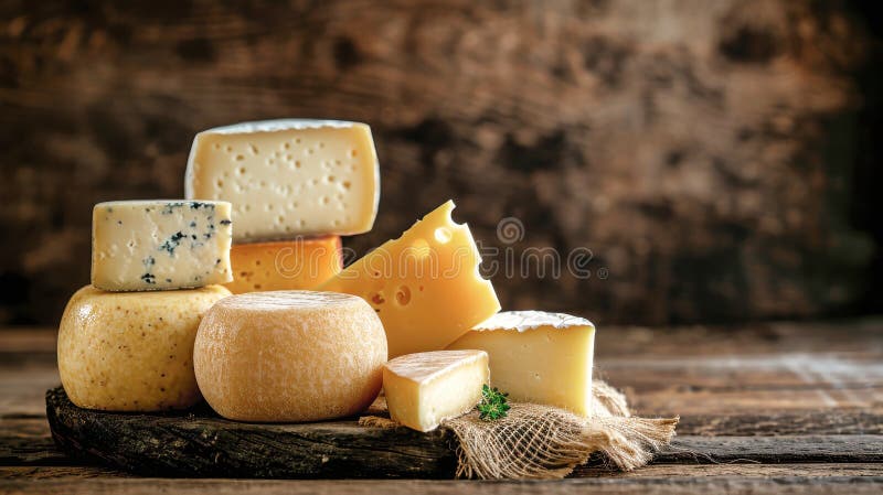Assorted Types of Cheese on Table Stock Illustration - Illustration of ...